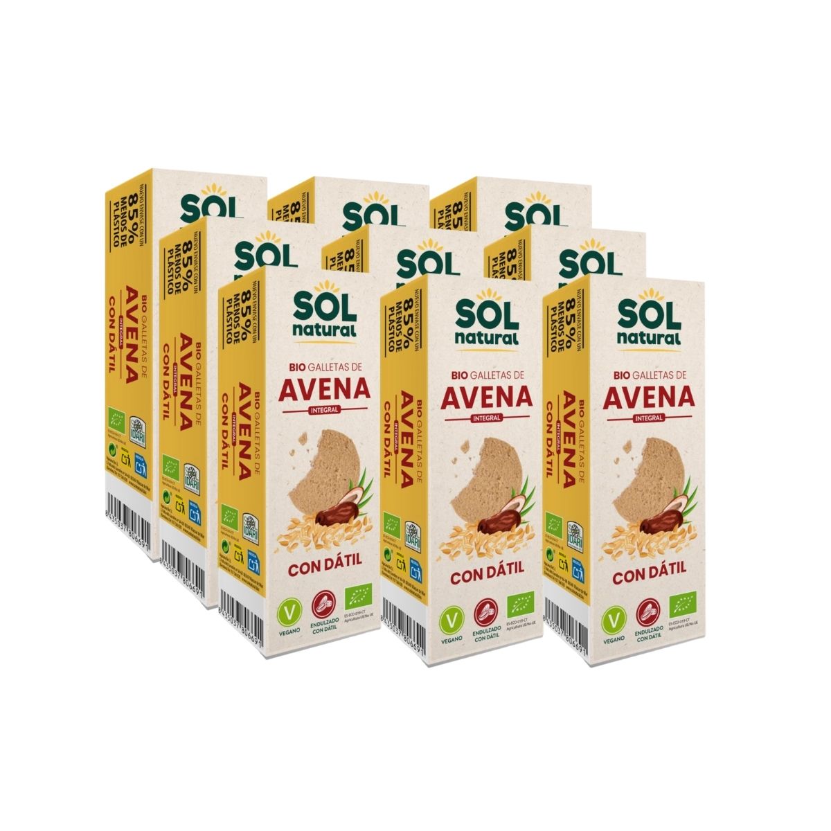 Pack 9x Galletas de avena integral endulzadas con dátil bio Sol Natura ...